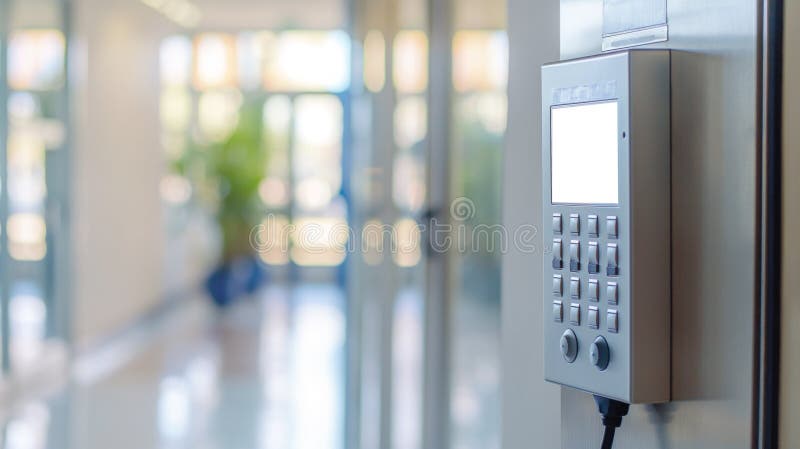 Electronic Security Keypad on Wall in Bright and Modern School Hallway ...