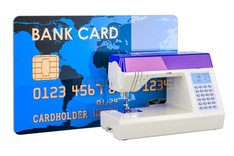 Electronic Sewing Machine with Credit Card. 3D Rendering Stock ...