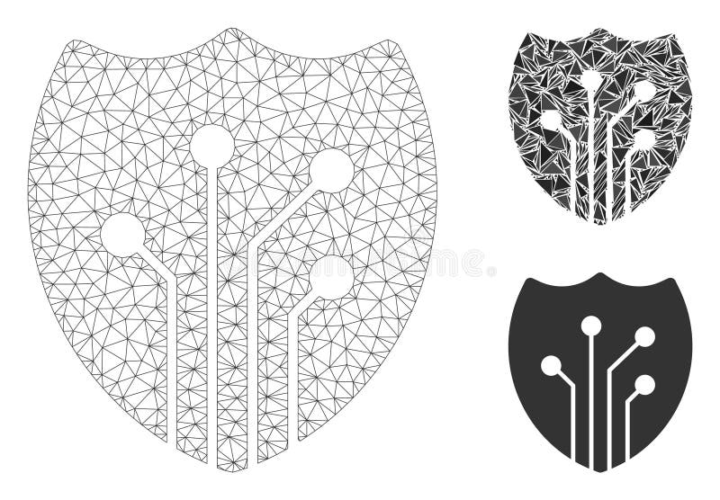 Electronic Shield Vector Mesh Wire Frame Model and Triangle Mosaic Icon ...