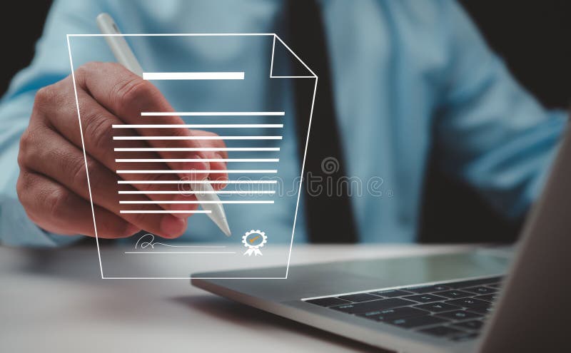 Electronic Signature Concept, Businessman Signing Agreement Document or ...