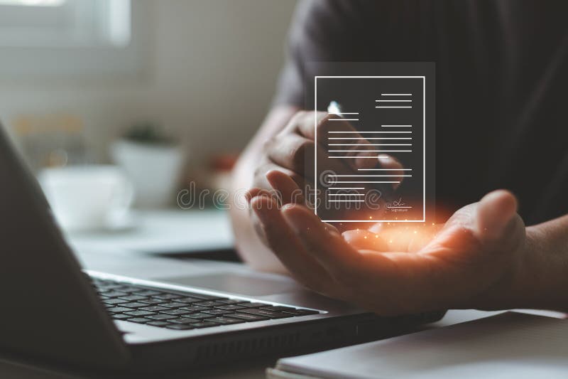 Electronic Signature Concept, a Businessman Using a Pen To Sign ...