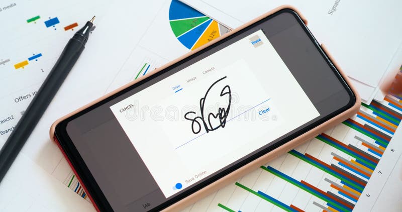 Electronic Signature on Smartphone Screen Stock Photo - Image of ...