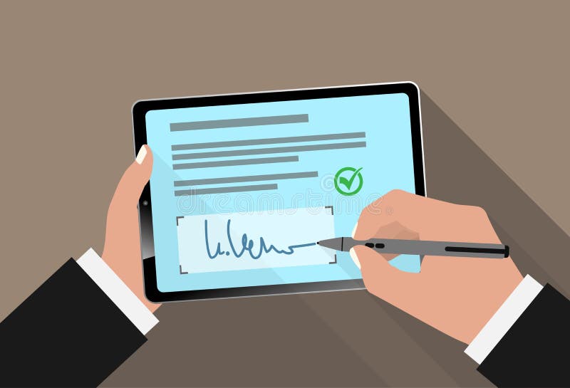 Electronic Signature with Stylus on Tablet Computer Touchscreen Stock ...