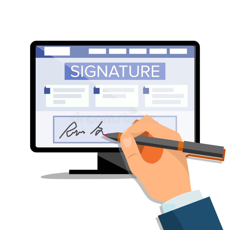 Electronic Signature Vector. Finance Digital Document. Electronic ...