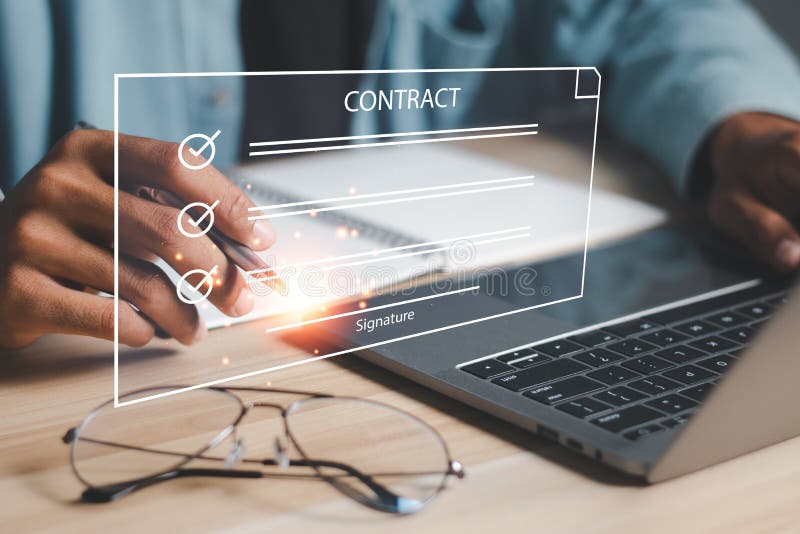 Electronic Signing Businessman Sign Electronic Documents on Digital ...