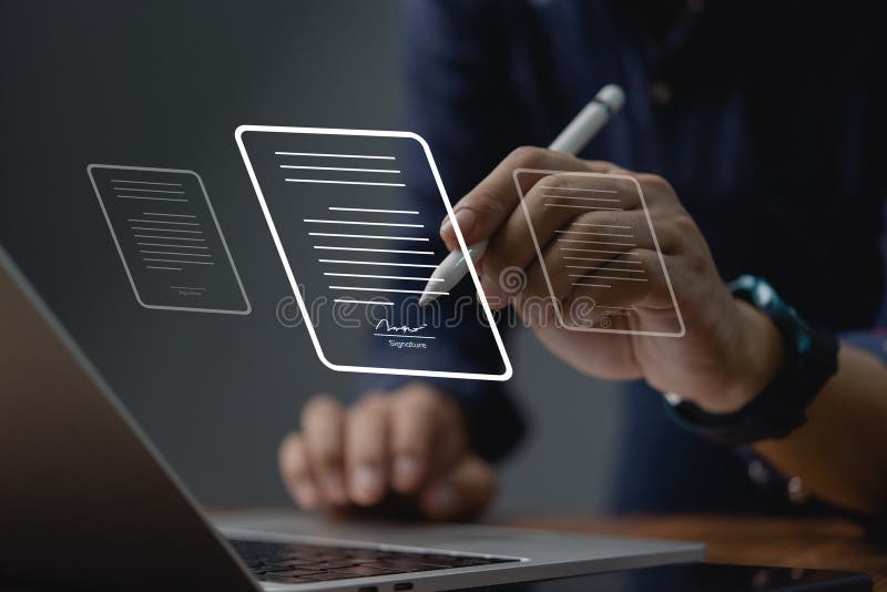 Electronic Signing Digital Contract on Virtual Document. Technology ...