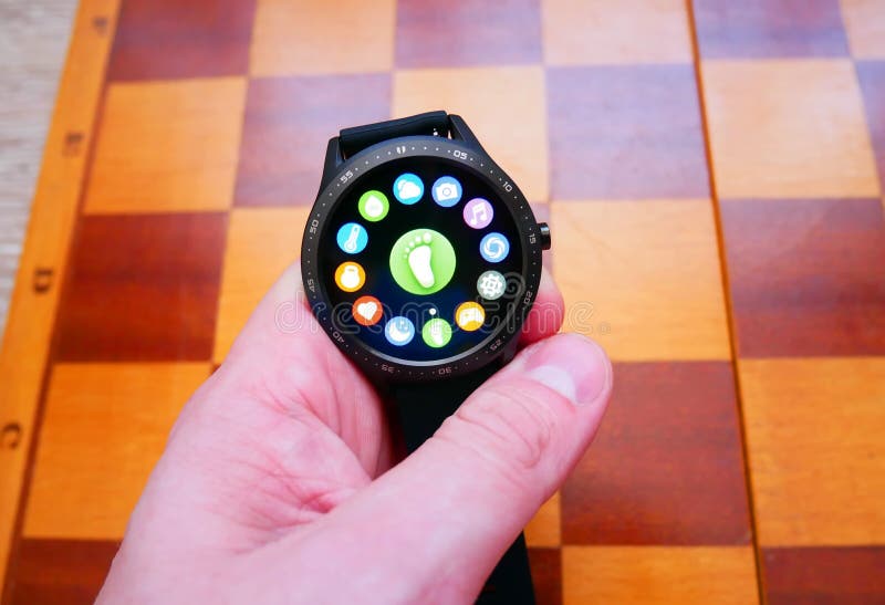 Electronic Smart Watch Details and Close-up. Using a Smartwatch. Stock ...