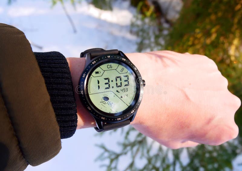 Electronic Smart Watch Details and Close-up. Using a Smartwatch. Stock ...