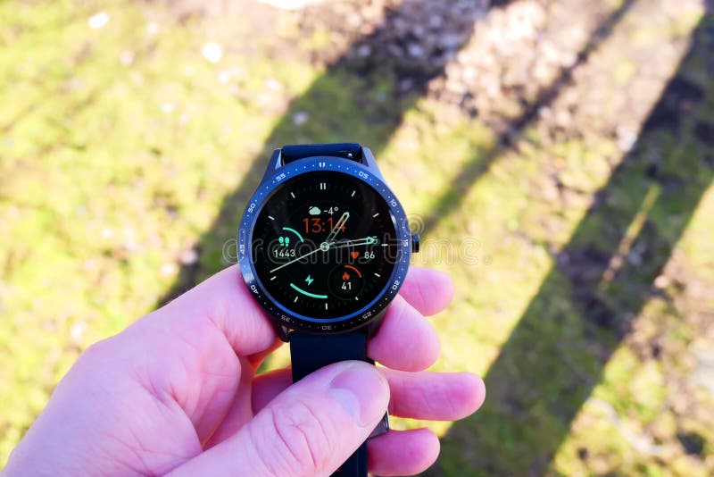 Electronic Smart Watch Details and Close-up. Using a Smartwatch. Stock ...