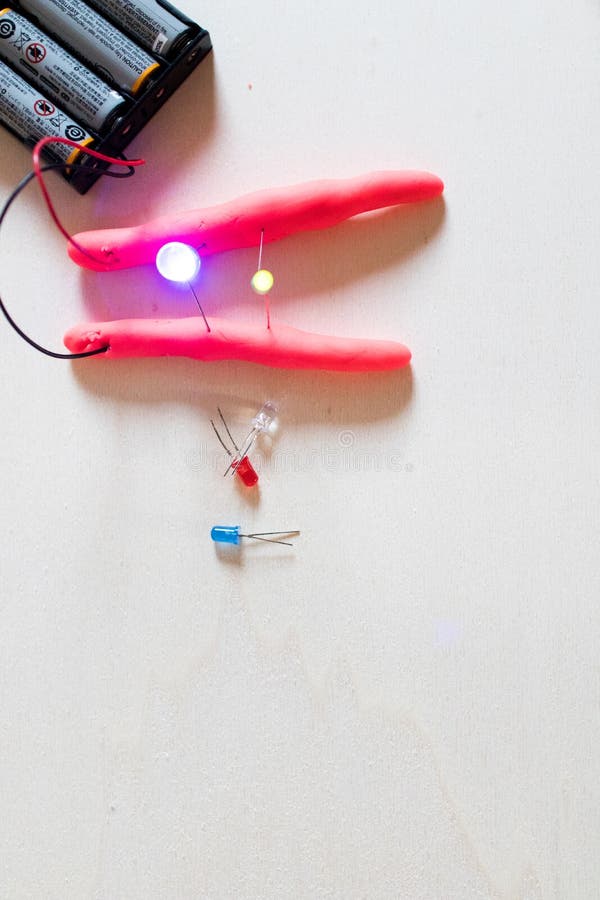 Electronic Soft Circuits with LEDs, Batteries and Modeling Clay. Stock ...