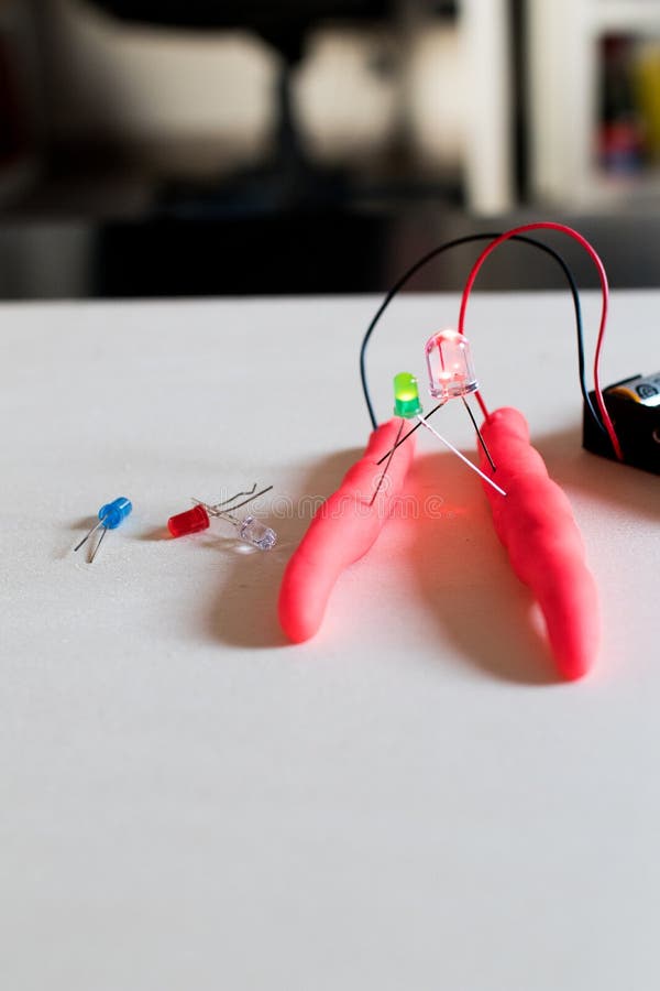Electronic Soft Circuits with LEDs, Batteries and Modeling Clay. Stock ...