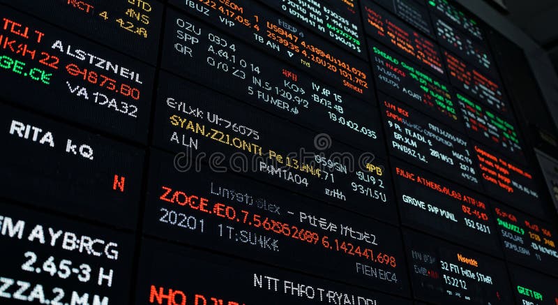 An Electronic Stock Market Display Features Multiple Rows of Data, with ...