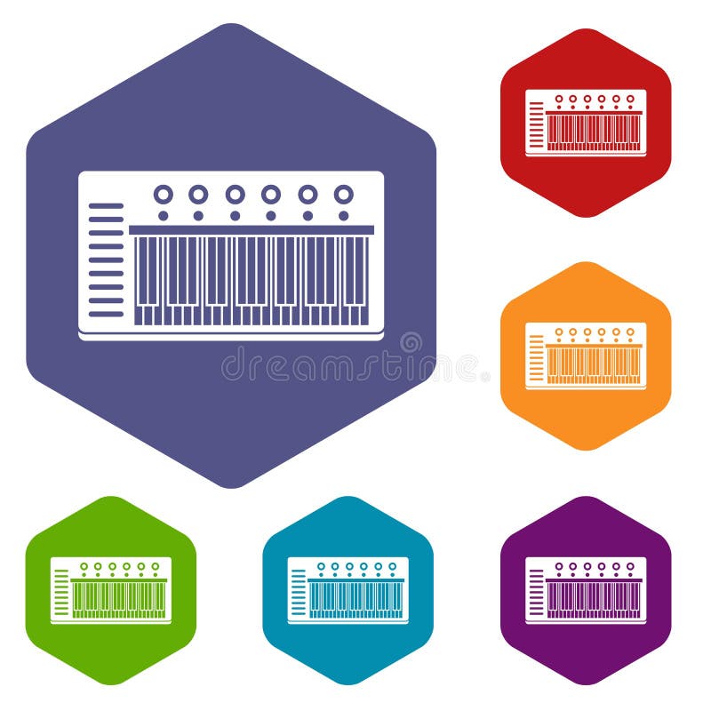 Electronic Synth Icons Set Hexagon Stock Vector - Illustration of ...