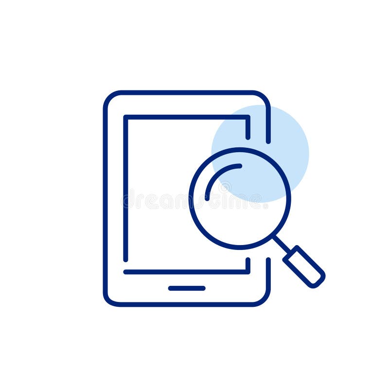 Electronic Tablet with Magnifying Glass. Searching Content on Digital ...