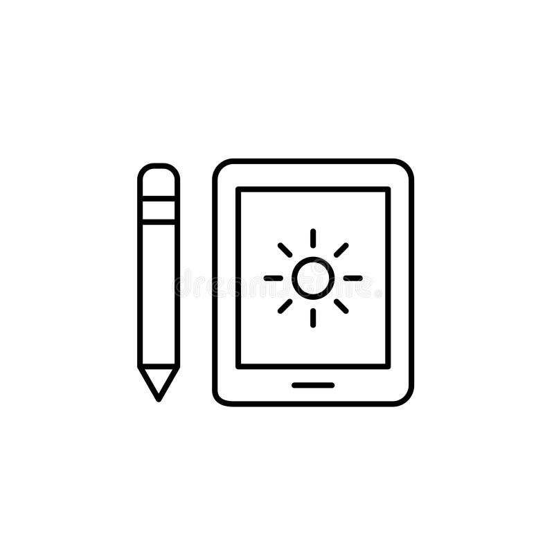 Electronic Tablet with Pencil and Sun Symbol on Screen. Automatic ...