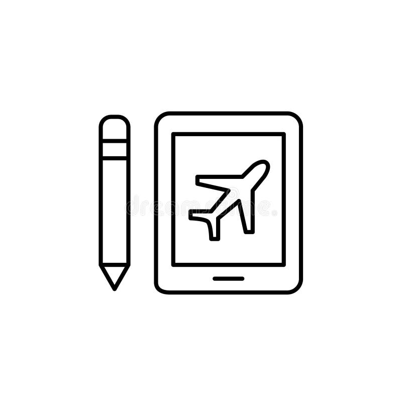 Electronic Tablet with Plane on Screen and Pencil. Airplane Mode ...