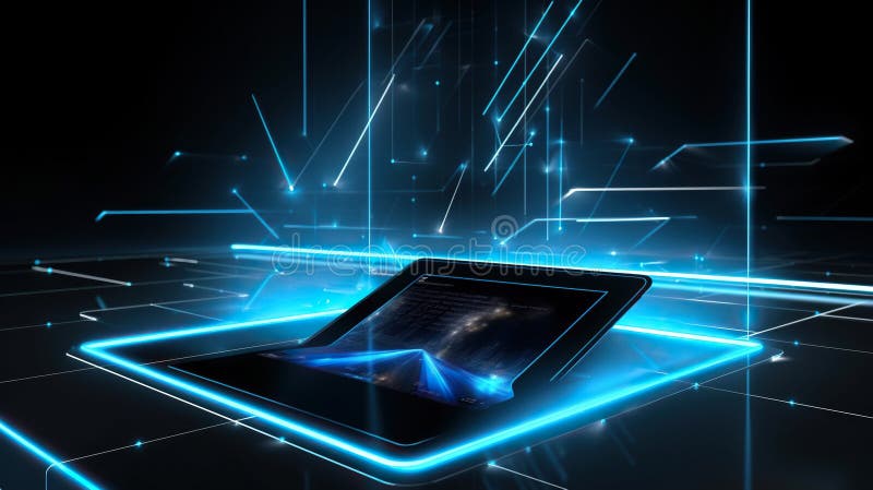 An Electronic Tablet is Surrounded with Neon Lights. Generative AI ...