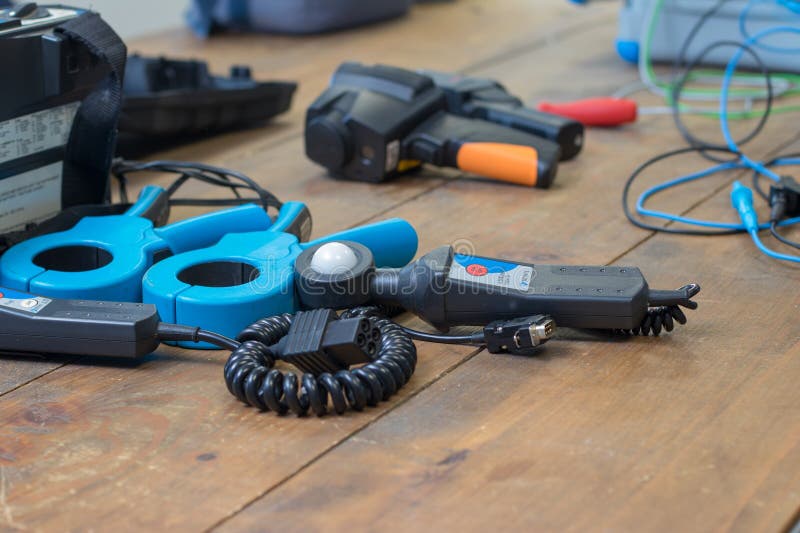 Electronic Testing Equipment on a Wooden Workbench Closeup Editorial ...