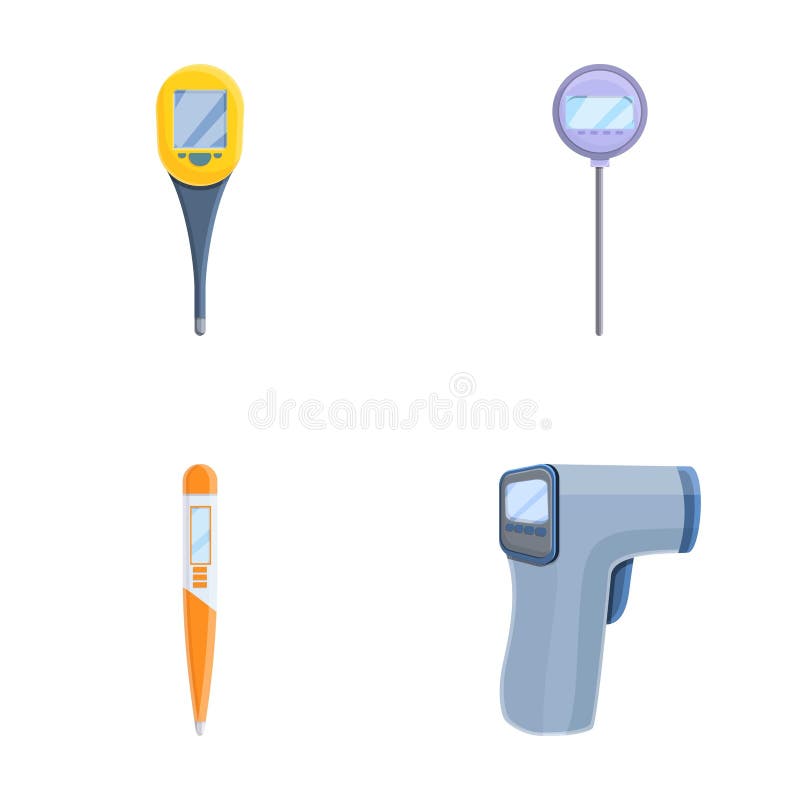 Electronic Thermometer Icons Set Cartoon Vector. Various Type of ...