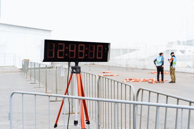 Electronic Timer with Red, Diode Lamps. Equipment for Time Recording at ...