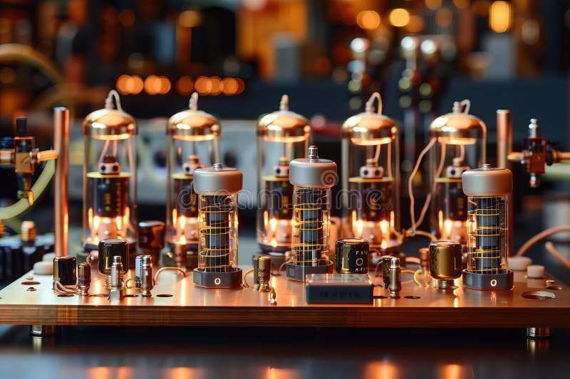Electronic Vacuum Tubes are Glowing on the Amplifier Board Stock Image ...