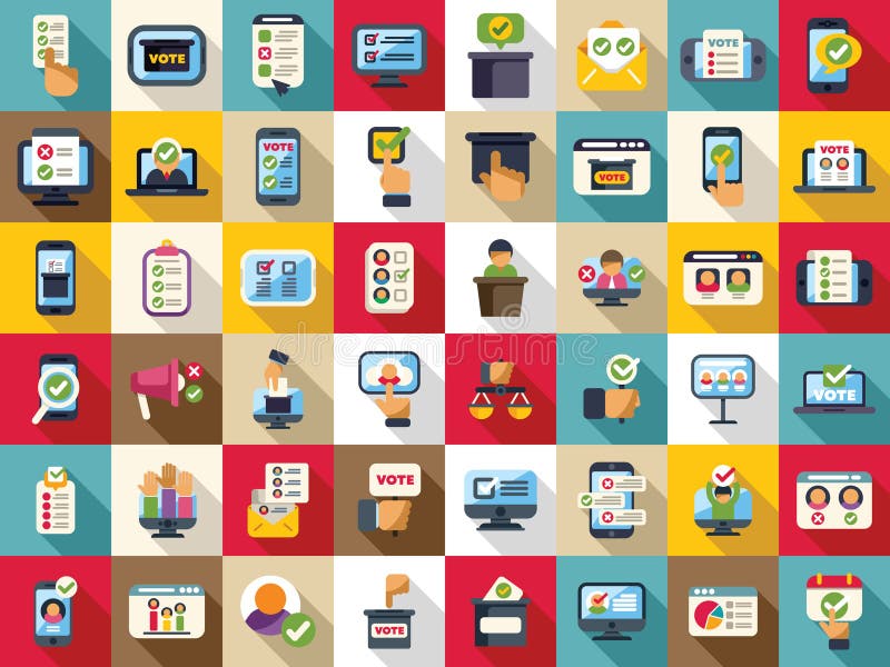 Electronic Voting Icons Set Flat Vector. Phone Vote Digital Stock ...