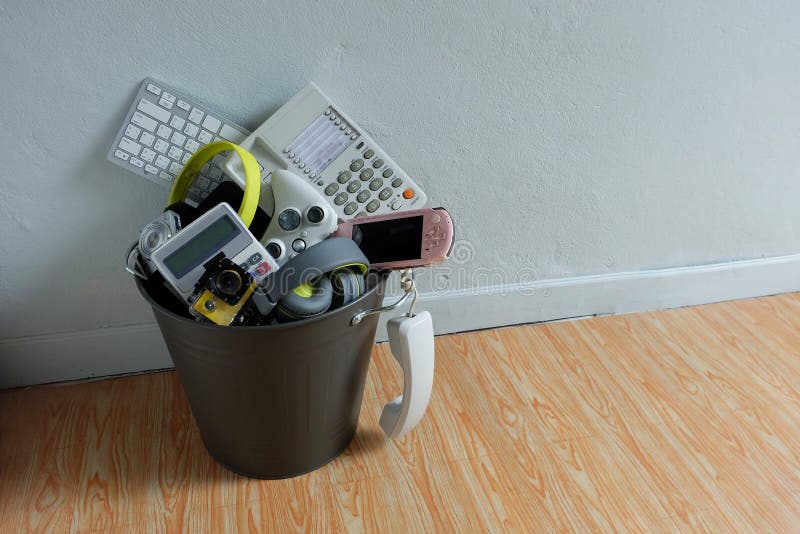 Electronic Waste Broken or Damage in Recycle Bin in the Room with White ...