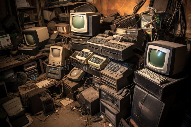 Electronic Waste Collection: Old Computers and Phones Stock ...