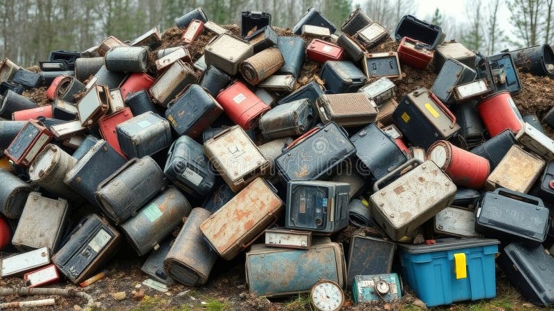 Electronic Waste Dumped in Landfill, Showing Corroded Devices Symbolizing Environmental ...