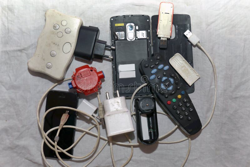 Technology Gadgets E Waste Equipment in a Bucket, Electronic Waste on ...