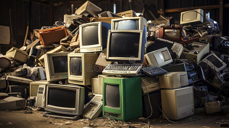 Electronic Waste, a Large Pile of Unwanted Computer Monitors and TV ...