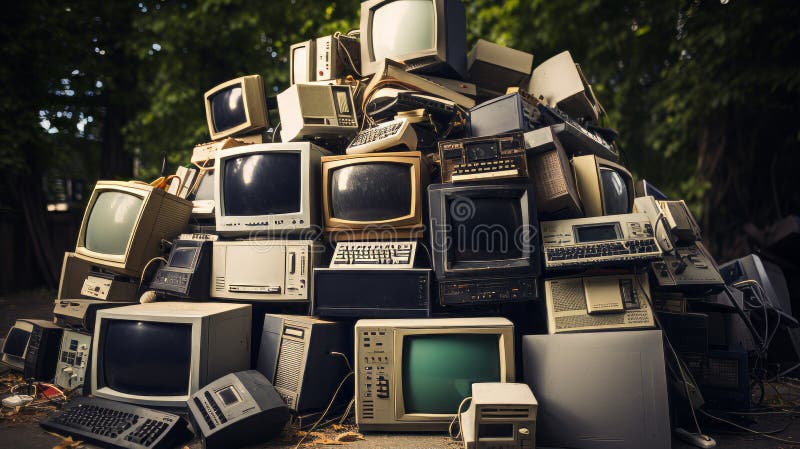 Electronic Waste, a Large Pile of Unwanted Computer Monitors and TV ...