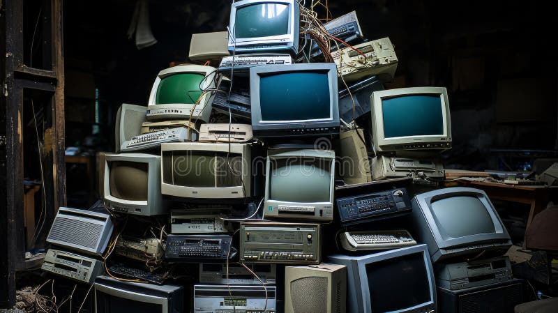 Electronic Waste, a Large Pile of Unwanted Computer Monitors and TV ...
