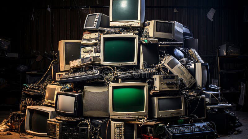 Electronic Waste, a Large Pile of Unwanted Computer Monitors and TV ...