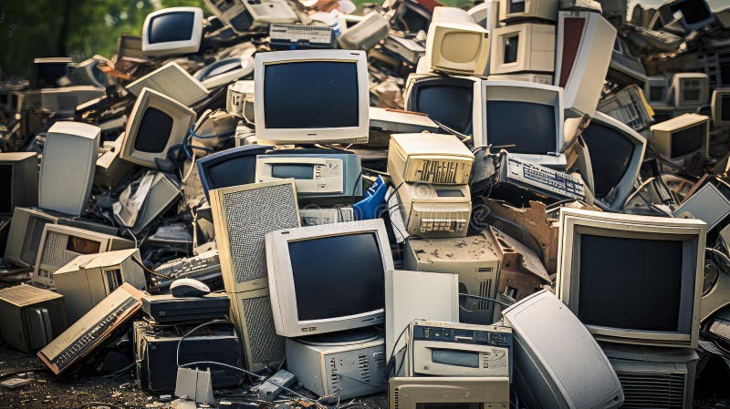 Electronic Waste, a Large Pile of Unwanted Computer Monitors and TV ...