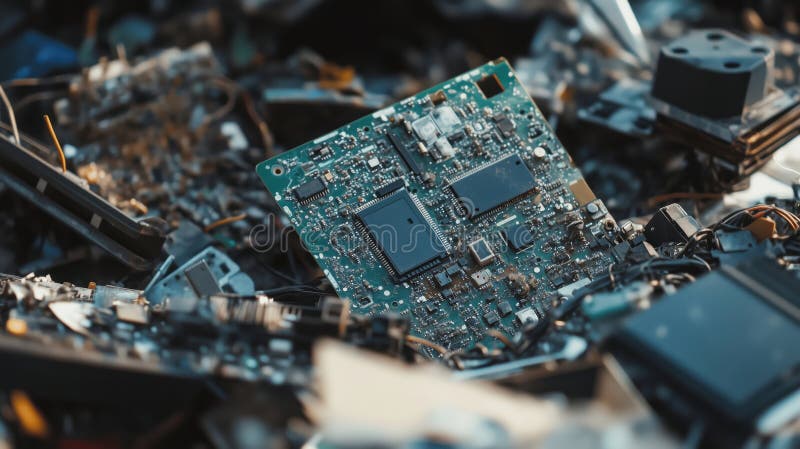 Electronic Waste Pile with Circuit Board, Discarded Components, and ...