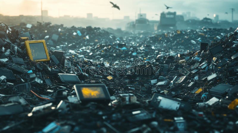 Electronic Waste Pile. E Waste. Old Devices and Screens Trash. Garbage ...