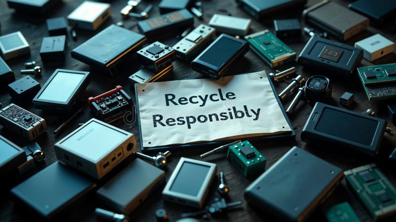 Electronic Waste Recycling Responsible Disposal of Gadgets and Devices Stock Illustration ...