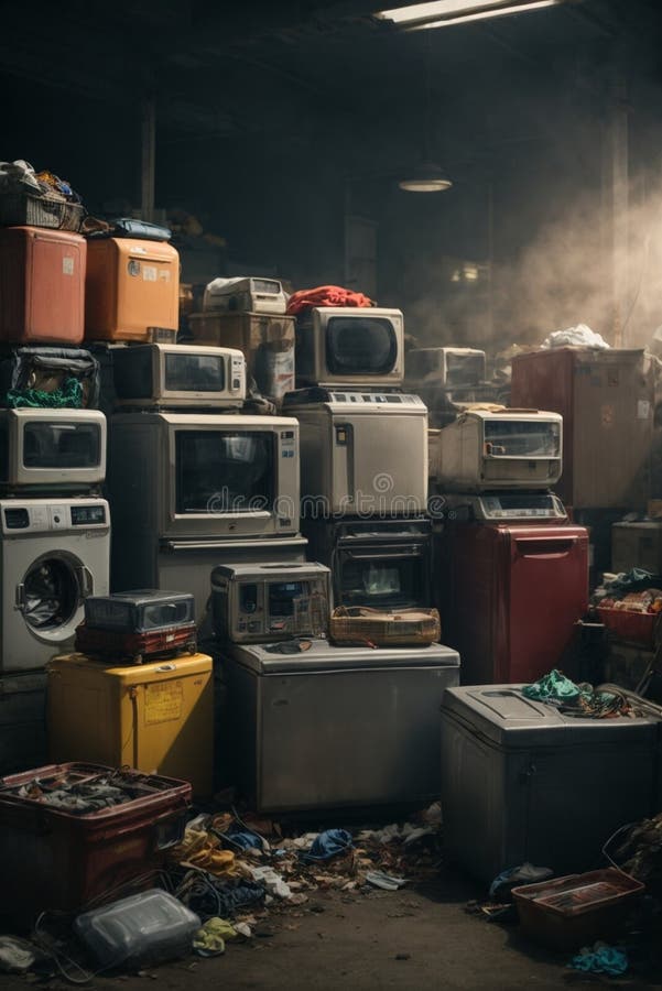 Electronic Waste Waiting for Disposal, Refrigerator Washing Machine ...