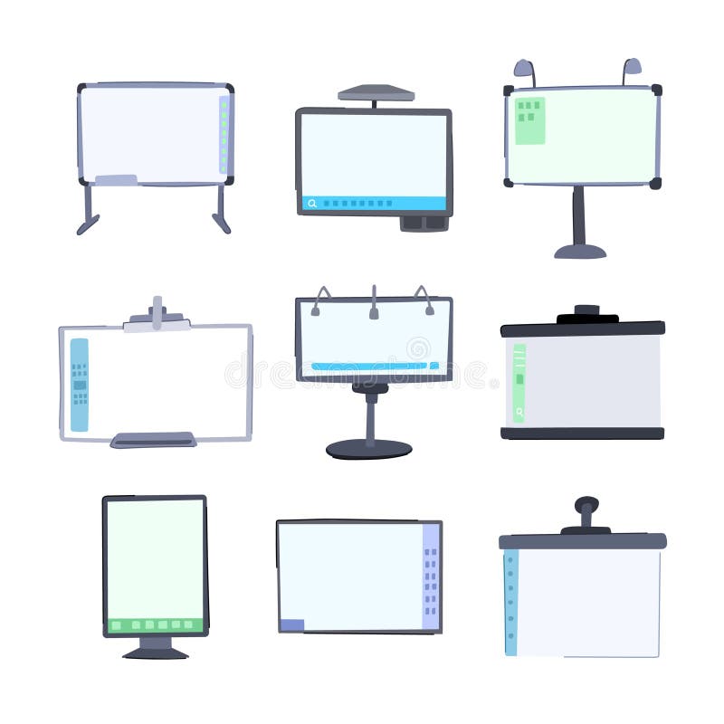 Electronic Whiteboard Set Cartoon Vector Illustration Stock Vector ...