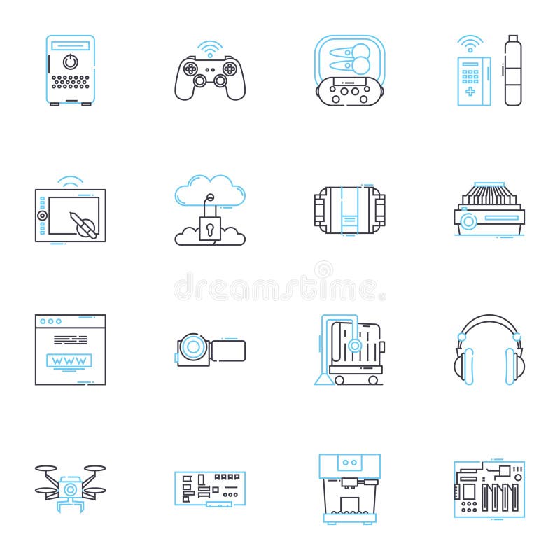 Electronic Workplaces Linear Icons Set. Digitized, Automated ...