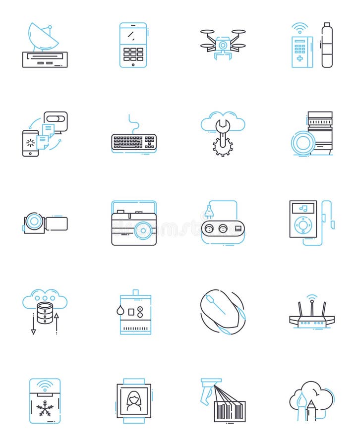 Electronic Workplaces Linear Icons Set. Digitized, Automated ...