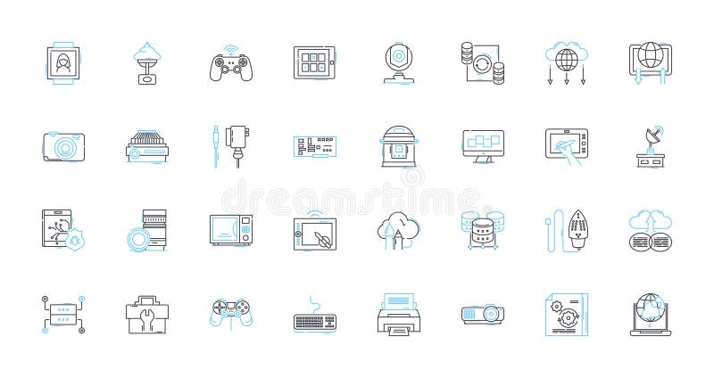 Electronic Workplaces Linear Icons Set. Digitized, Automated ...