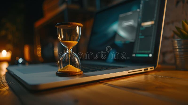 Electronic Workstation with Sand Clock Stock Photo - Image of ...