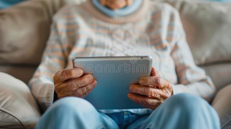 Electronical Tablet in the Hands of Elderly Person Stock Photo - Image ...