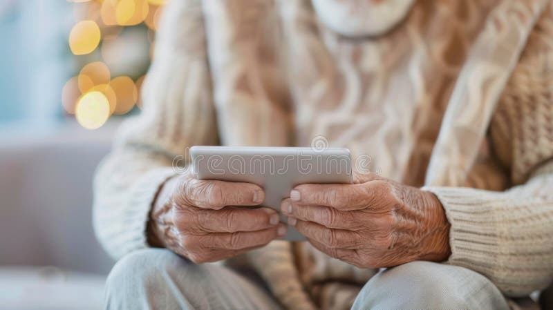 Electronical Tablet in the Hands of Elderly Person Stock Image - Image ...