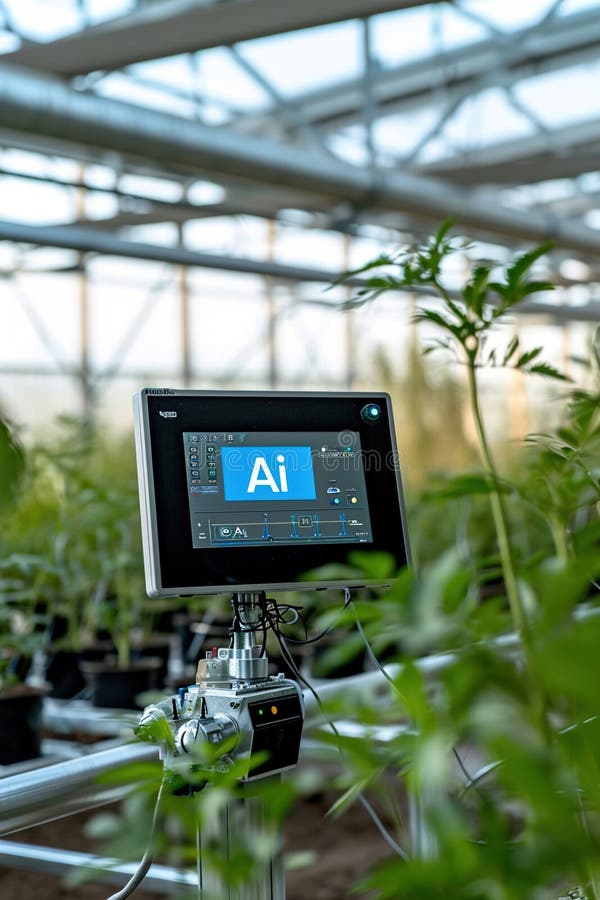 Electronically Controlled Greenhouse, Board with AI Text on Screen ...
