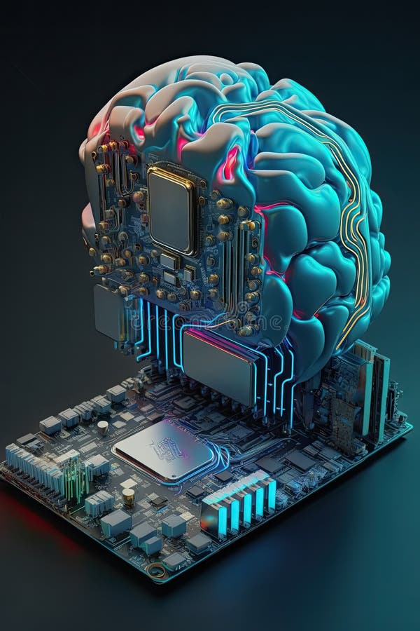 Electronics AI Brain Connecting Human Brain To Computer Mother Board, Robot Intelligence Concept ...