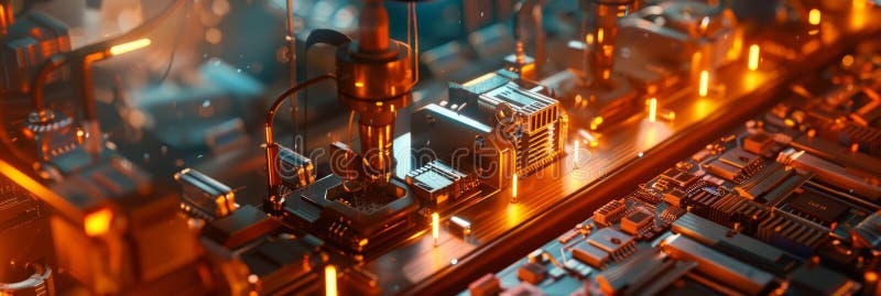 An Electronics Assembly Line with Soldering Stations and Circuit Board ...