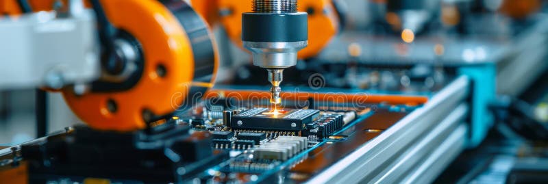 An Electronics Assembly Line with Soldering Stations and Circuit Board ...